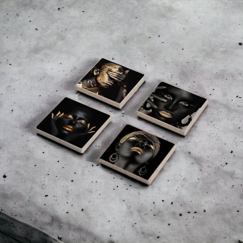 African Culture Coasters, African Women Stone Coasters Set of 4 ...