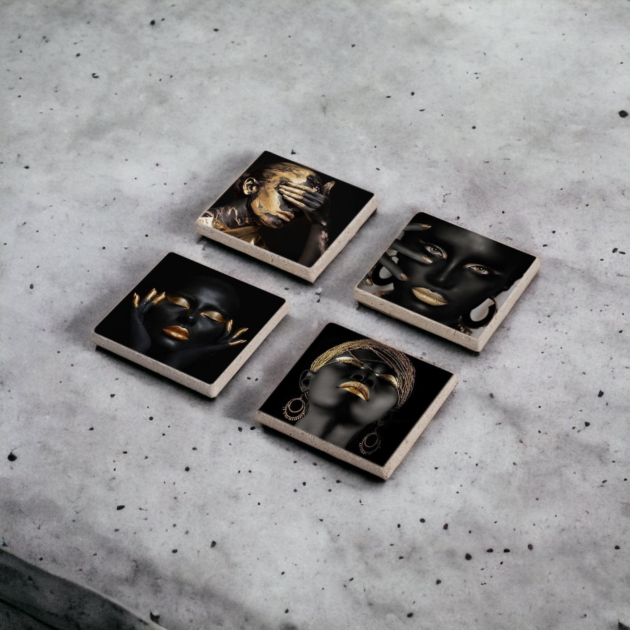 African Culture Coasters, African Women Stone Coasters Set of 4 ...