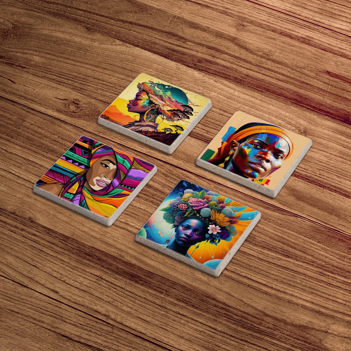 African Women Coasters, African Women Art Stone Coasters Set of 4 ...