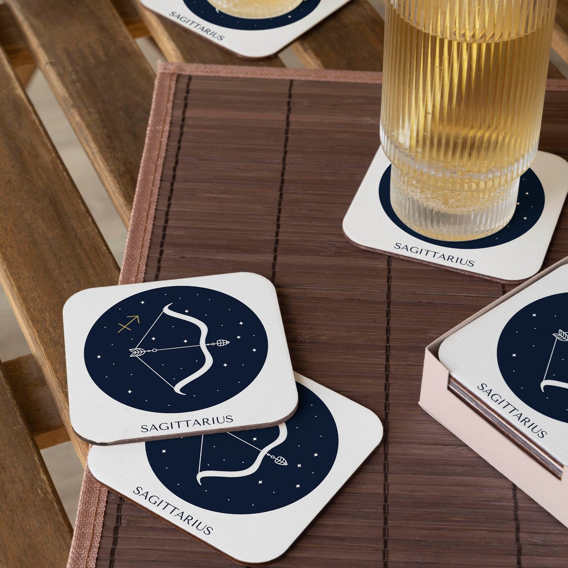 Personalized Zodiac Symbols Stone Coaster Set Zodiac Wood - Etsy