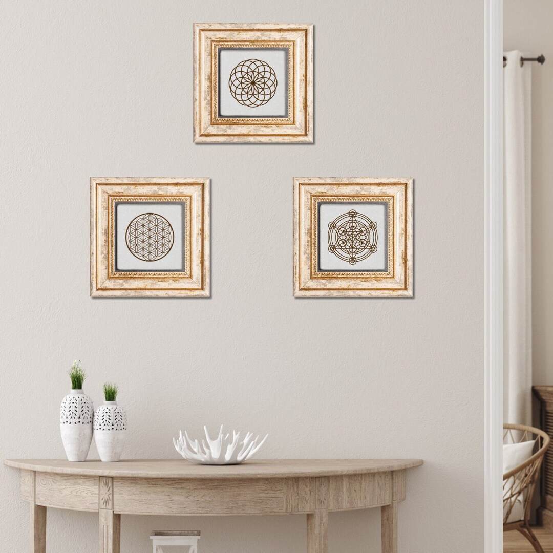 Sacred Geometry Wall Art, Flower of Life Stone Wall Decor Set, Sri ...