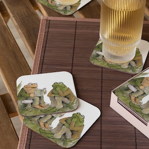 Frog and Toad Stone Coaster Set, Frog & Toad Wood Coasters, Vintage ...
