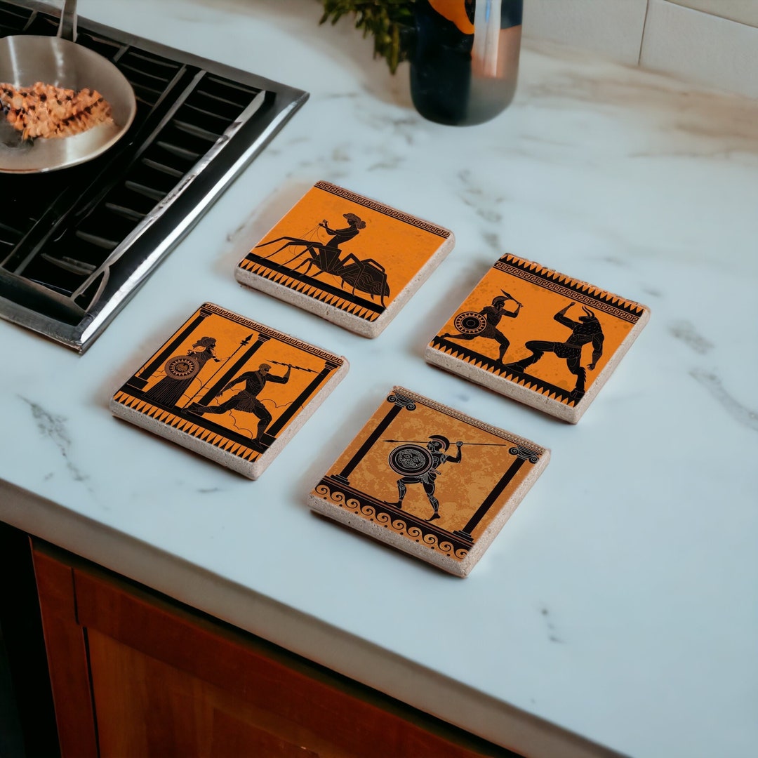 Greek Mythology Coasters Set, Antique Greek Stone Coasters, Gods and ...