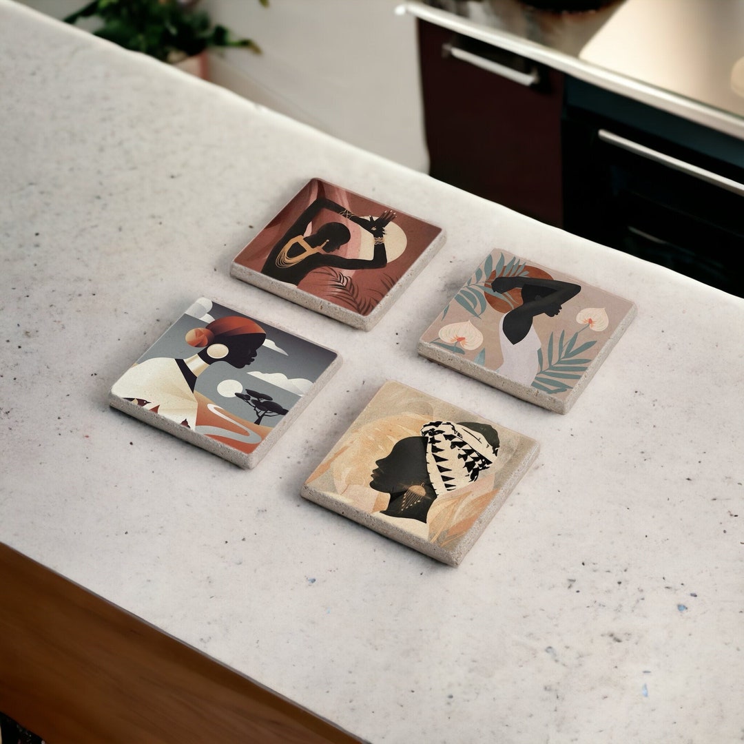 African Women Coasters, African Illustration Art Stone Coasters ...