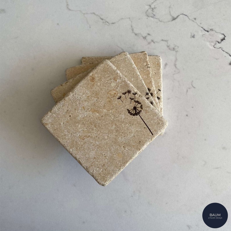 Summer Wildflower Coasters, Dandelion Cork Backing Stone Coasters Set ...