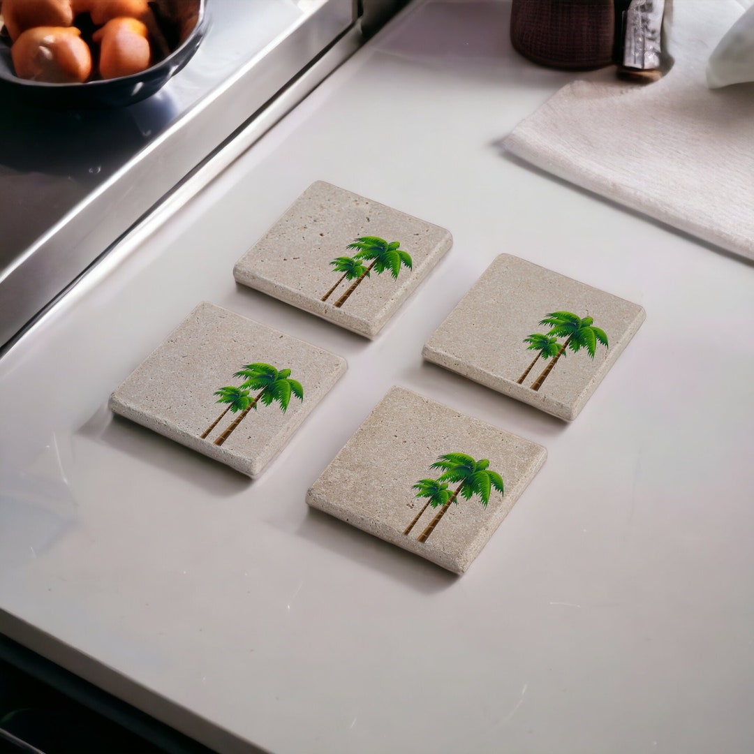 Palm Tree Stone Coasters, Tropical Trees Coasters Set of 4, Jungle ...