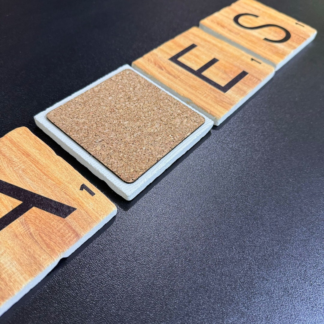 Scrabble Stone Coasters Set, Scrabble Letters Wood Coasters ...