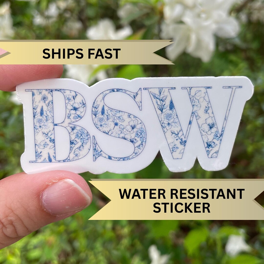 Blue Toile Floral BSW Sticker, BSW Water Resistant Decal, Social Work ...