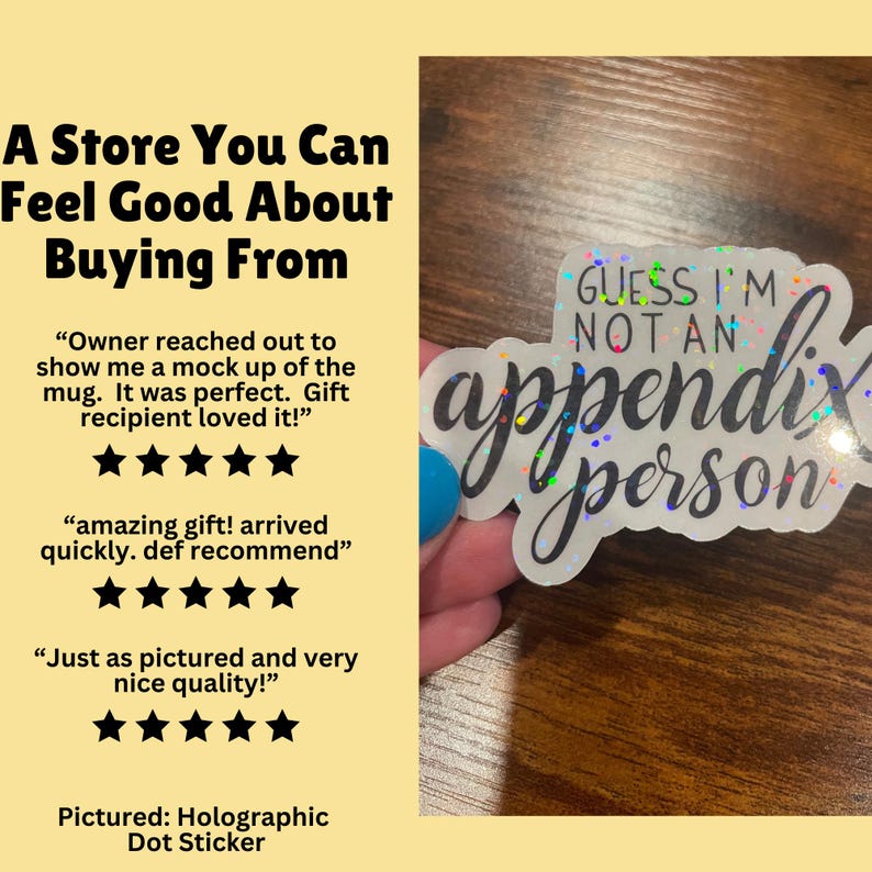 Appendix Holographic Sticker, Handmade Appendectomy Surgery Gift, Gift ...