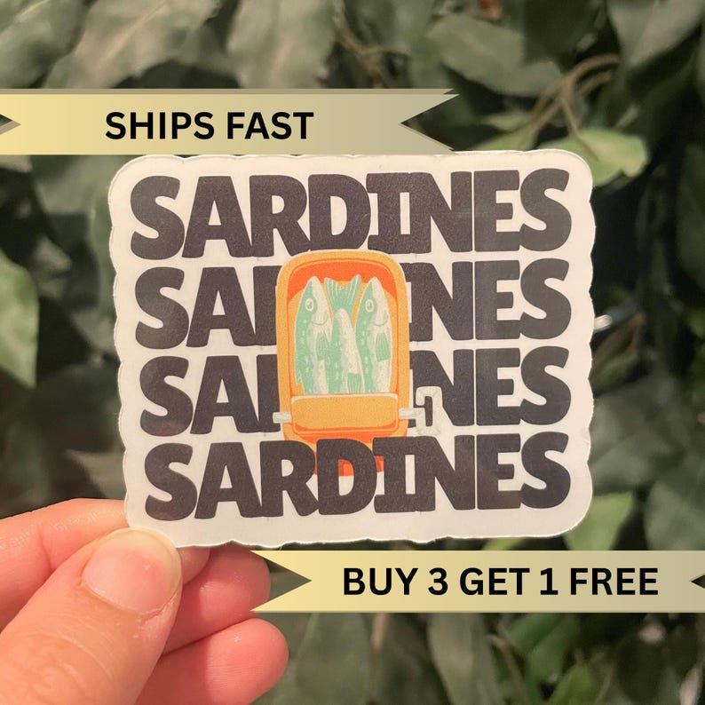 Retro Sardine Sticker, Can of Small Fish Decal, Sardines Fisherman ...