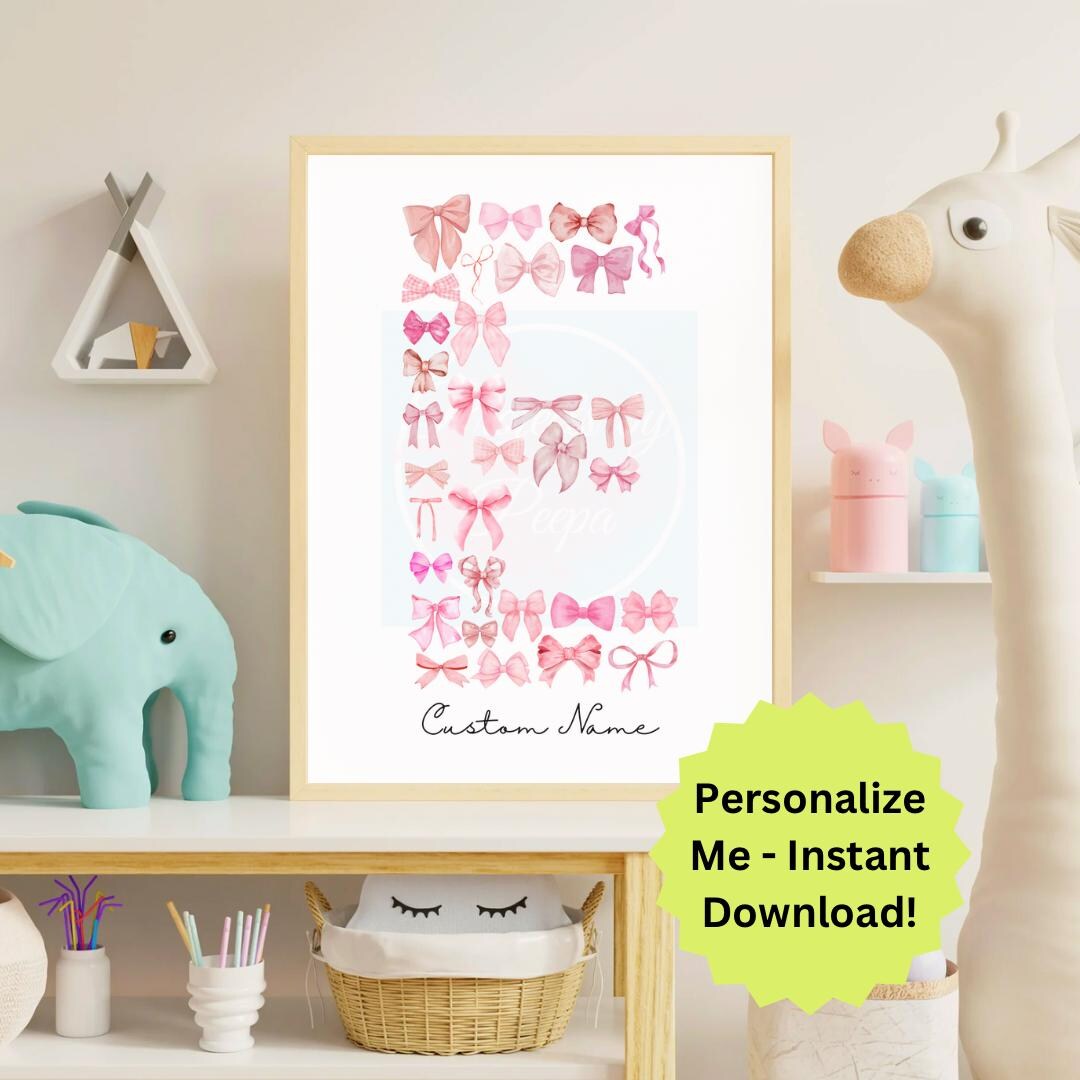 Personalized Pink Bow Letter E Digital Art Download With Custom Name ...