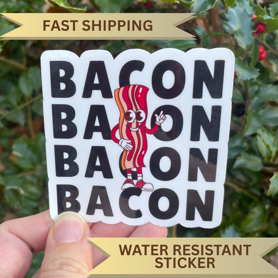 Retro Bacon Vinyl Sticker, Funny Bacon Smiling Decal, Bacon Lover Gift ...