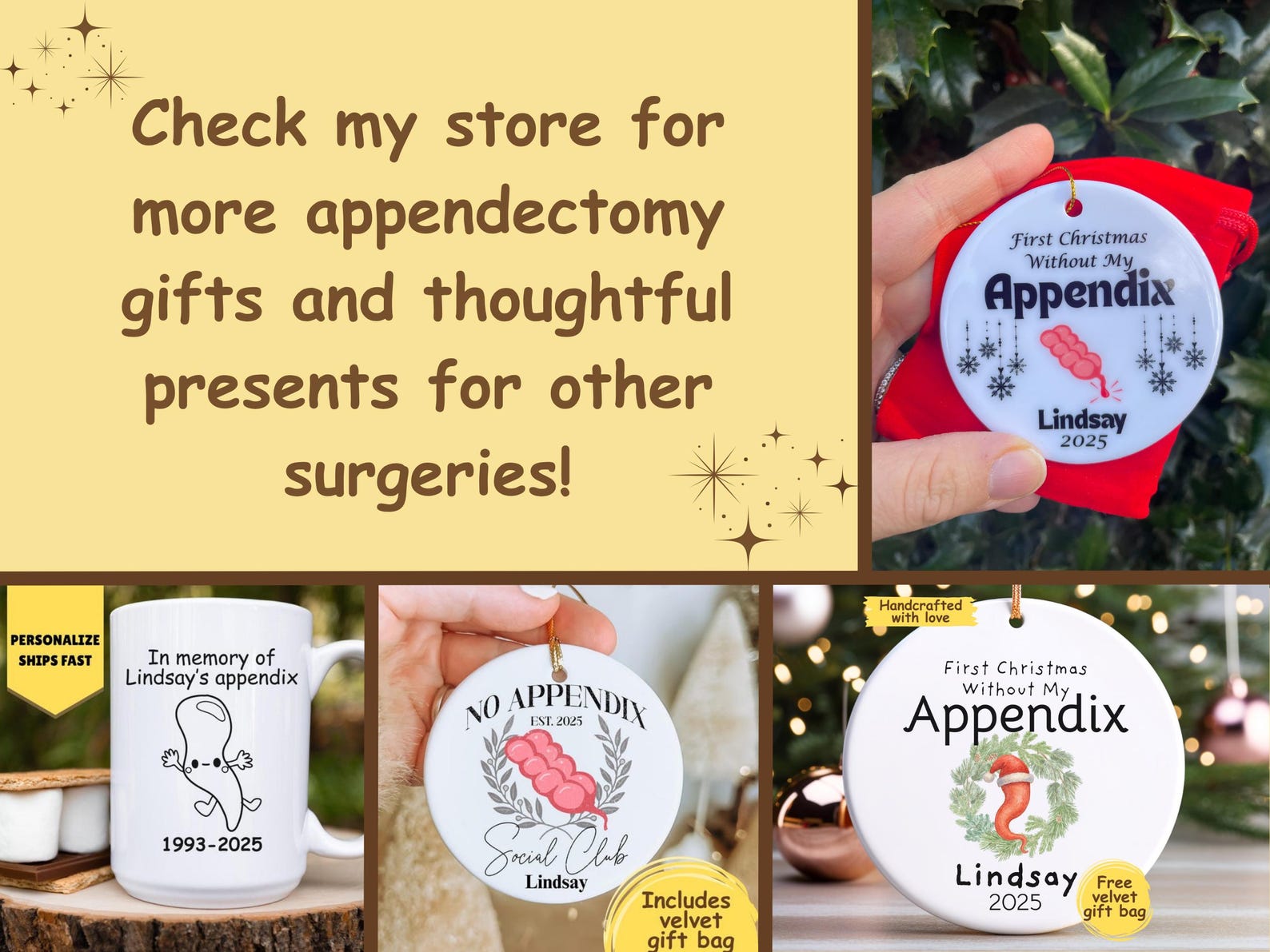 Personalized Appendectomy Ornament, Handmade Appendix Removal Joke Gift ...