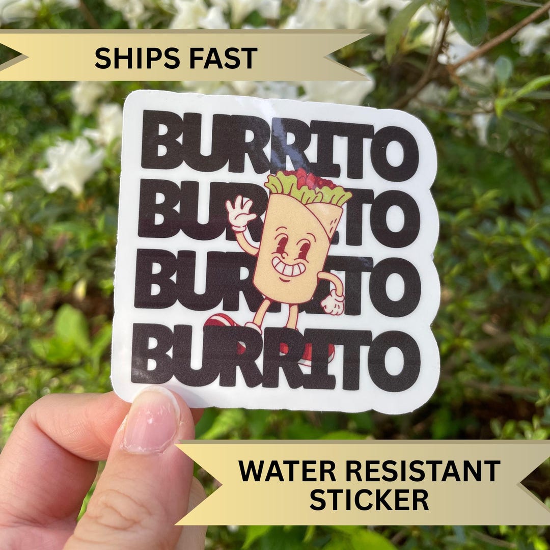 Retro Burrito Sticker, Burrito Party Laptop Decal, Funny Gift Idea for ...