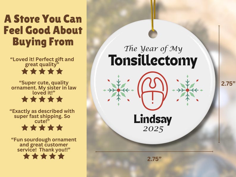 Personalized Year of Tonsillectomy Ornament, Handmade Custom Tonsils ...
