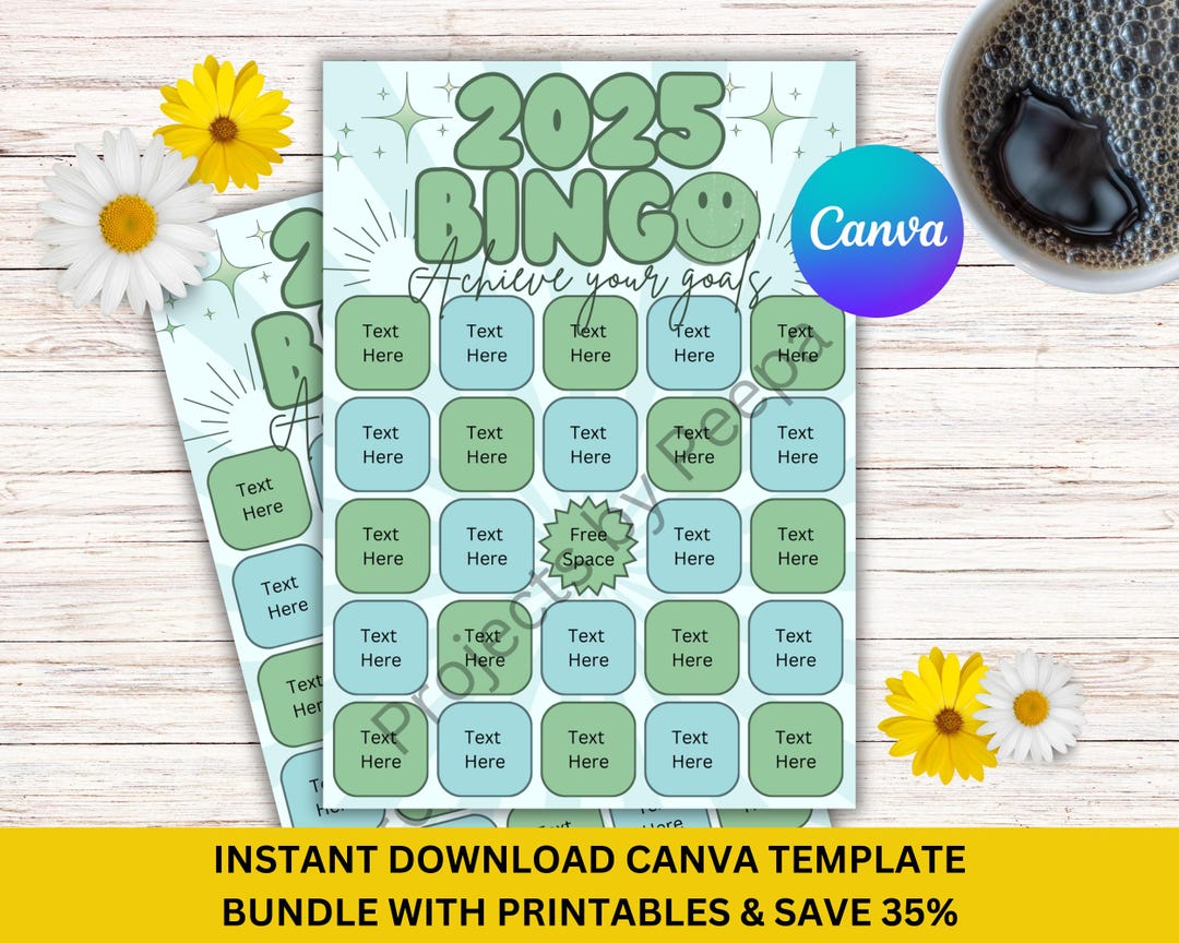 2025 Bingo Card New Years Resolution Card Green Retro Year Goals ...