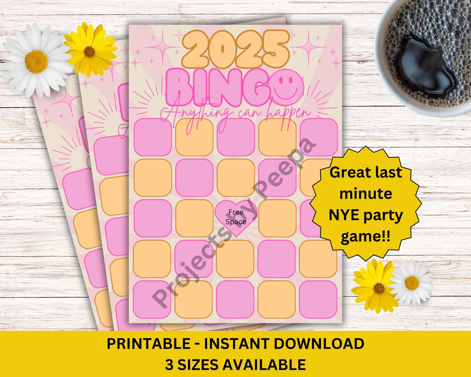 2025 Bingo Card New Years Girls Night Party Game Retro Last Minute Game ...