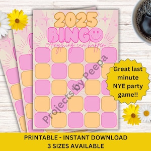 2025 Bingo Card New Years Girls Night Party Game Retro Last Minute Game ...