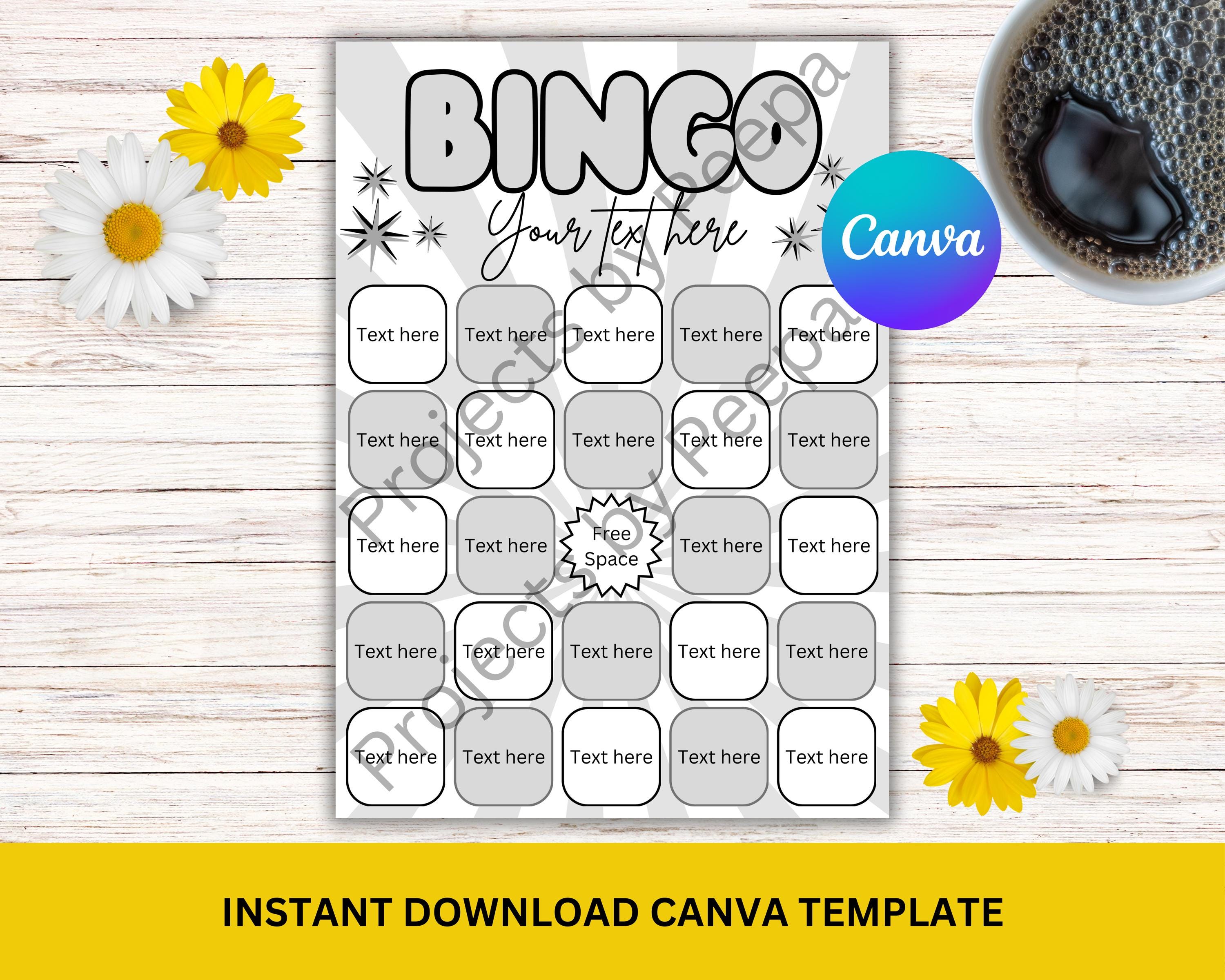 Bingo Card Template Plain Editable Bingo Canva Template Instant ...