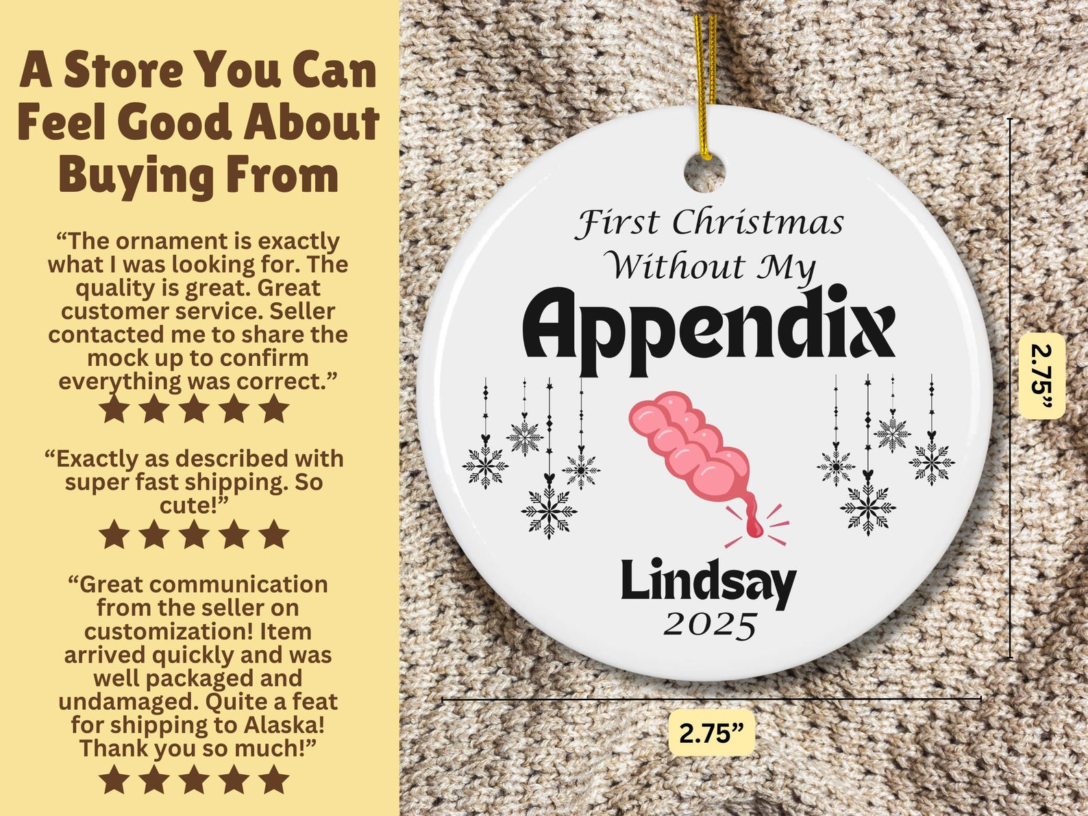 Personalized Appendectomy Ornament, Handmade Appendix Removal Joke Gift ...