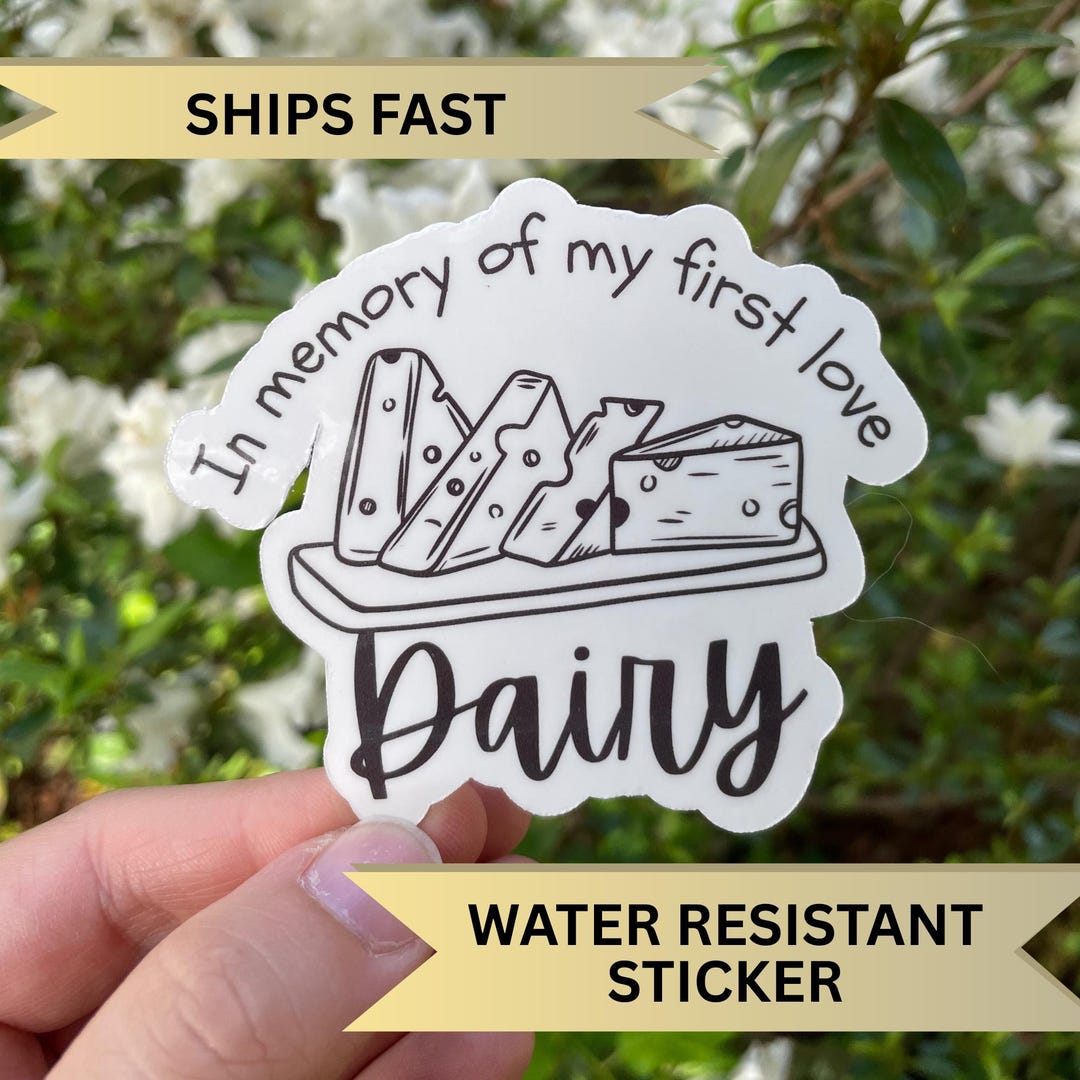 Holographic Dairy Free Sticker, Handmade Waterproof Dairy Allergy Decal ...
