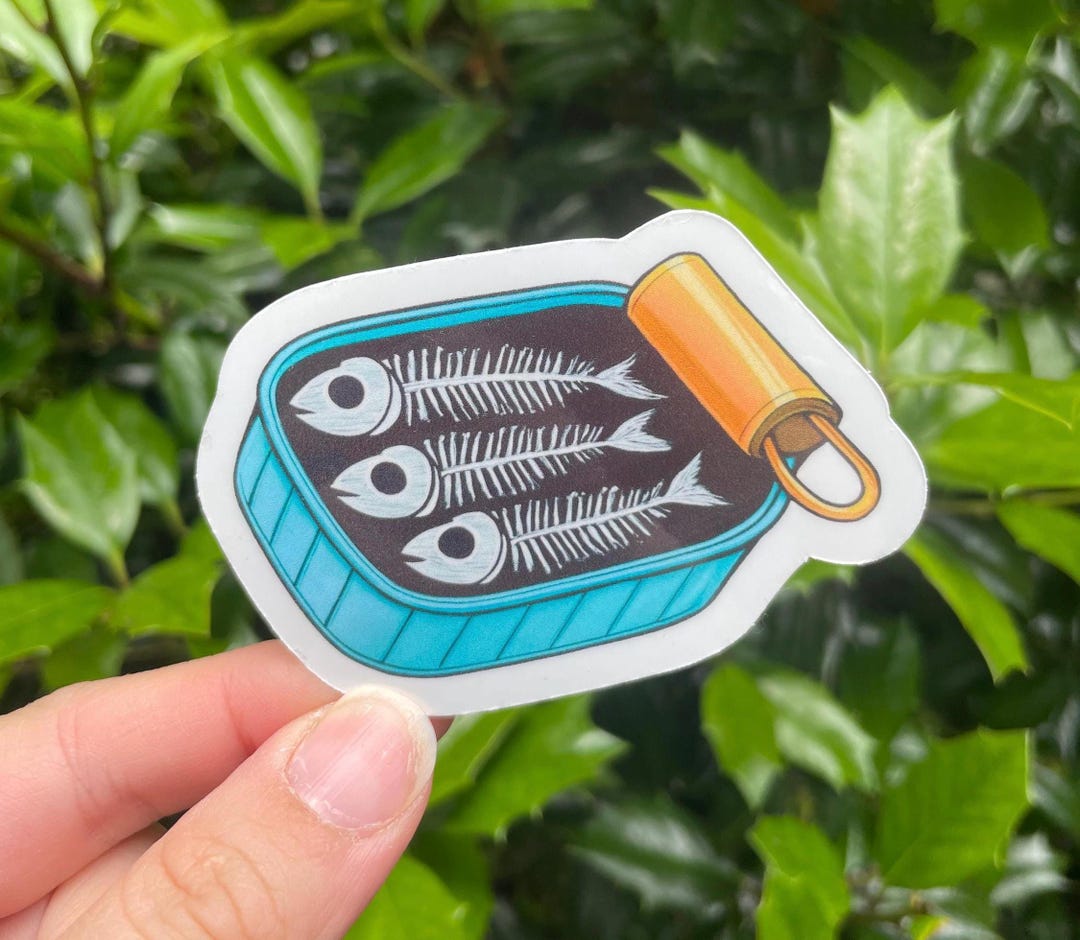 Skeleton Sardines Sticker, Funny Spooky Sardine Can Laptop Decal ...