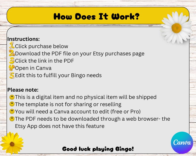 Bingo Card Template Plain Editable Bingo Canva Template Instant ...
