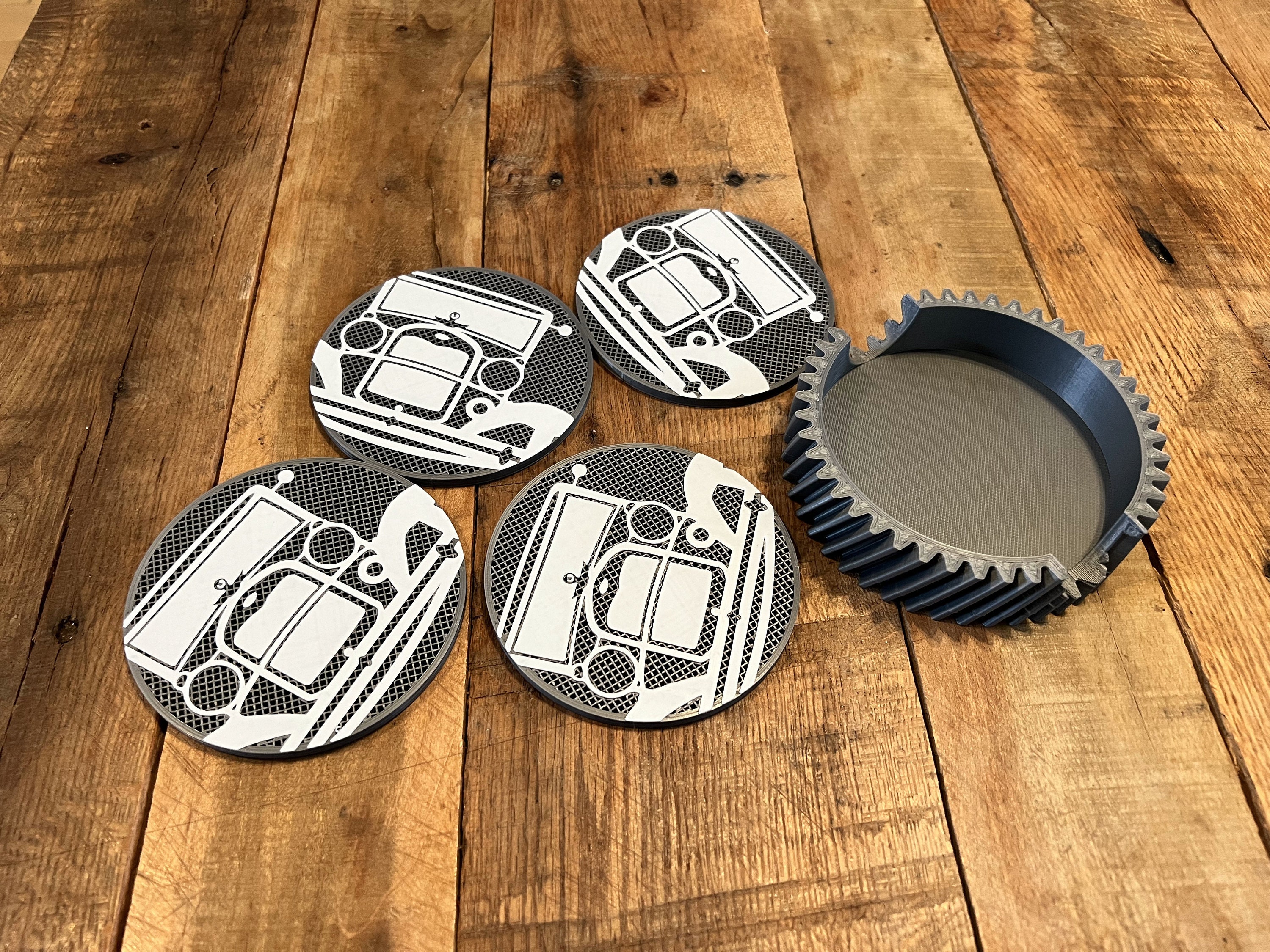 Unique 3d-printed Coaster Set With Timing Gear Holder and Model A Ford ...