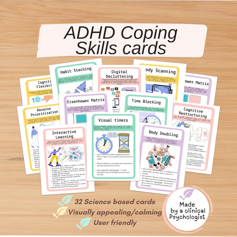 ADHD Coping Skills Cards, ADHD Therapy Tools, ADHD Bundle, Adhd for ...