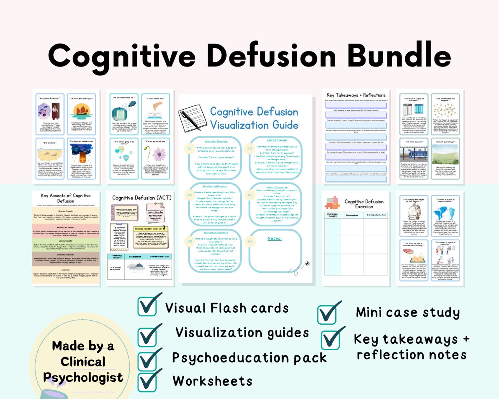 Cognitive Defusion Worksheets, Acceptance and Commitment Therapy ...