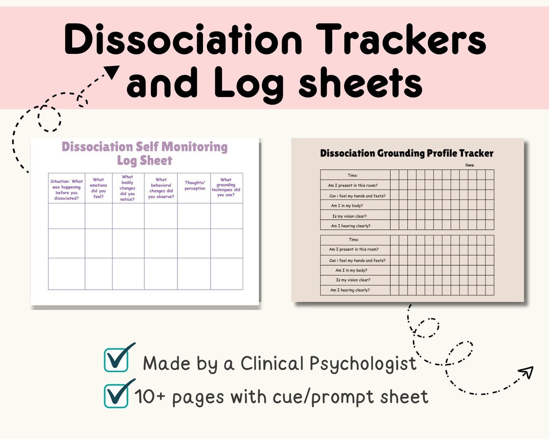 Dissociation Tracker, Dissociation Self Monitoring Log Sheets ...