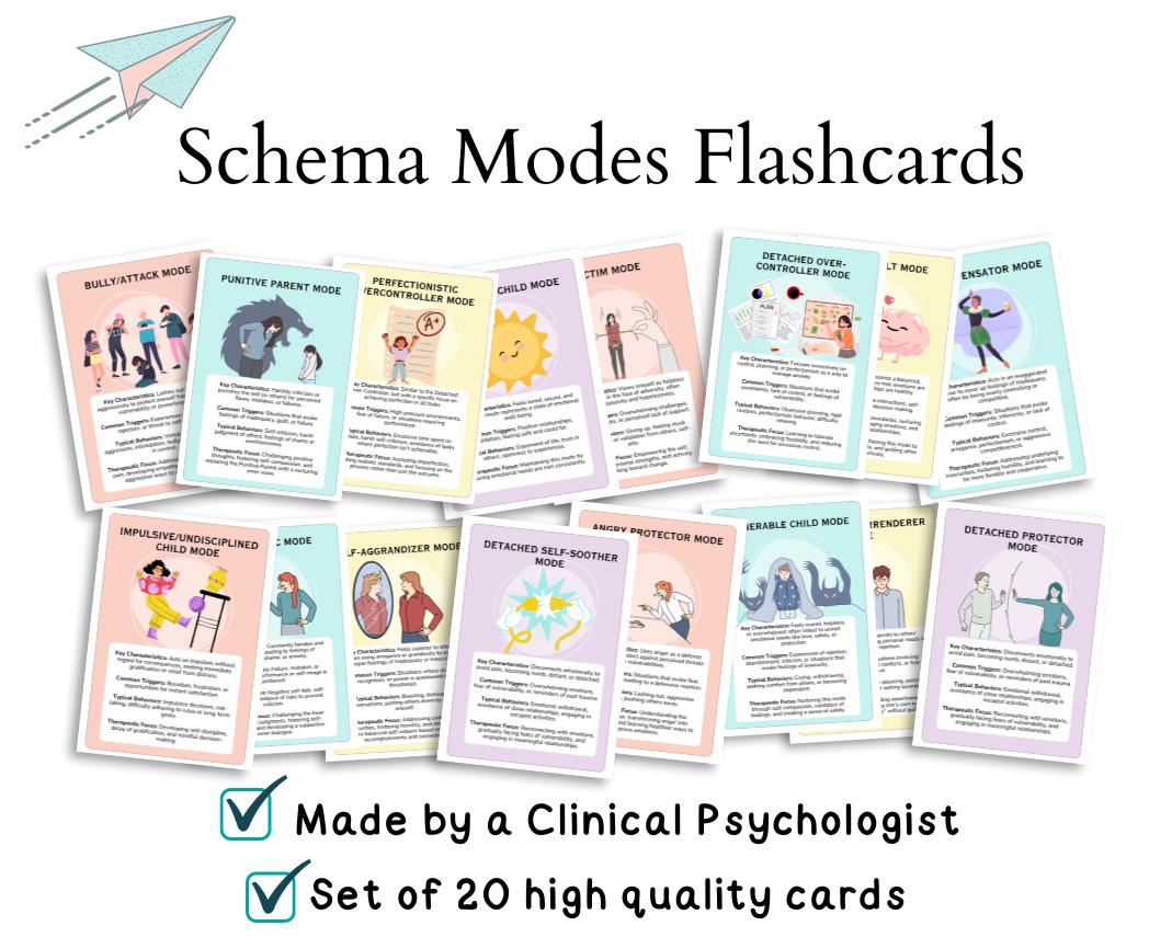 Schema mode flashcards, schema therapy cards, schema worksheets, schema ...