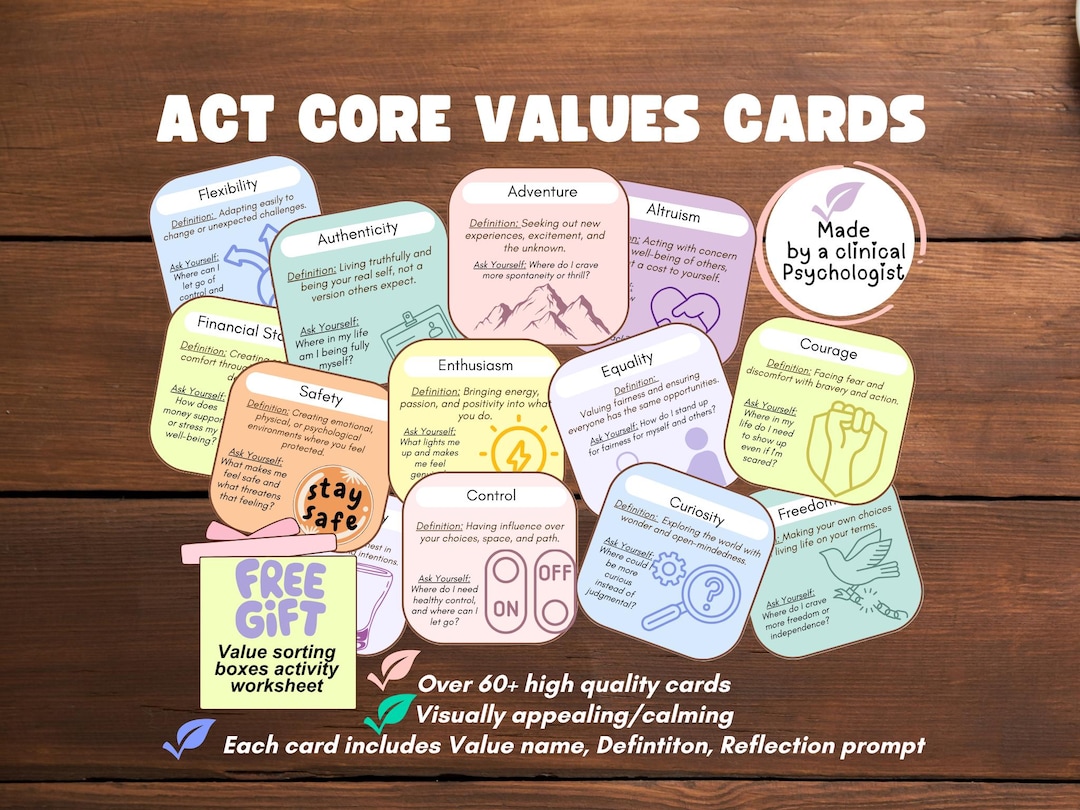 ACT Core Values Cards Acceptance and Commitment Therapy Values Exploration ACT Values Deck Cards ...