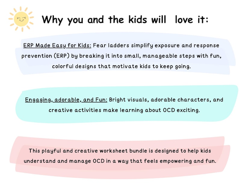 OCD Worksheets for Kids, ERP for Kids Ocd Exposure Therapy for Kids ...