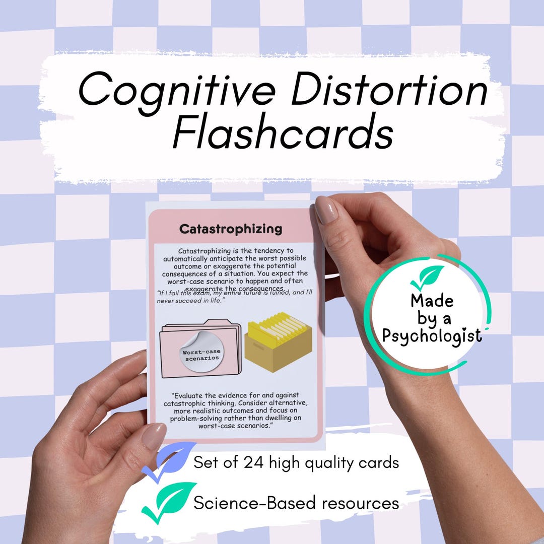 CBT Cognitive Distortions Flash Cards: Therapy & Self-help (set of 24 ...