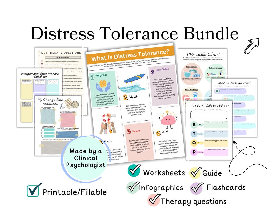DBT Distress Tolerance Bundle: Skills Worksheets & Flashcards - Etsy