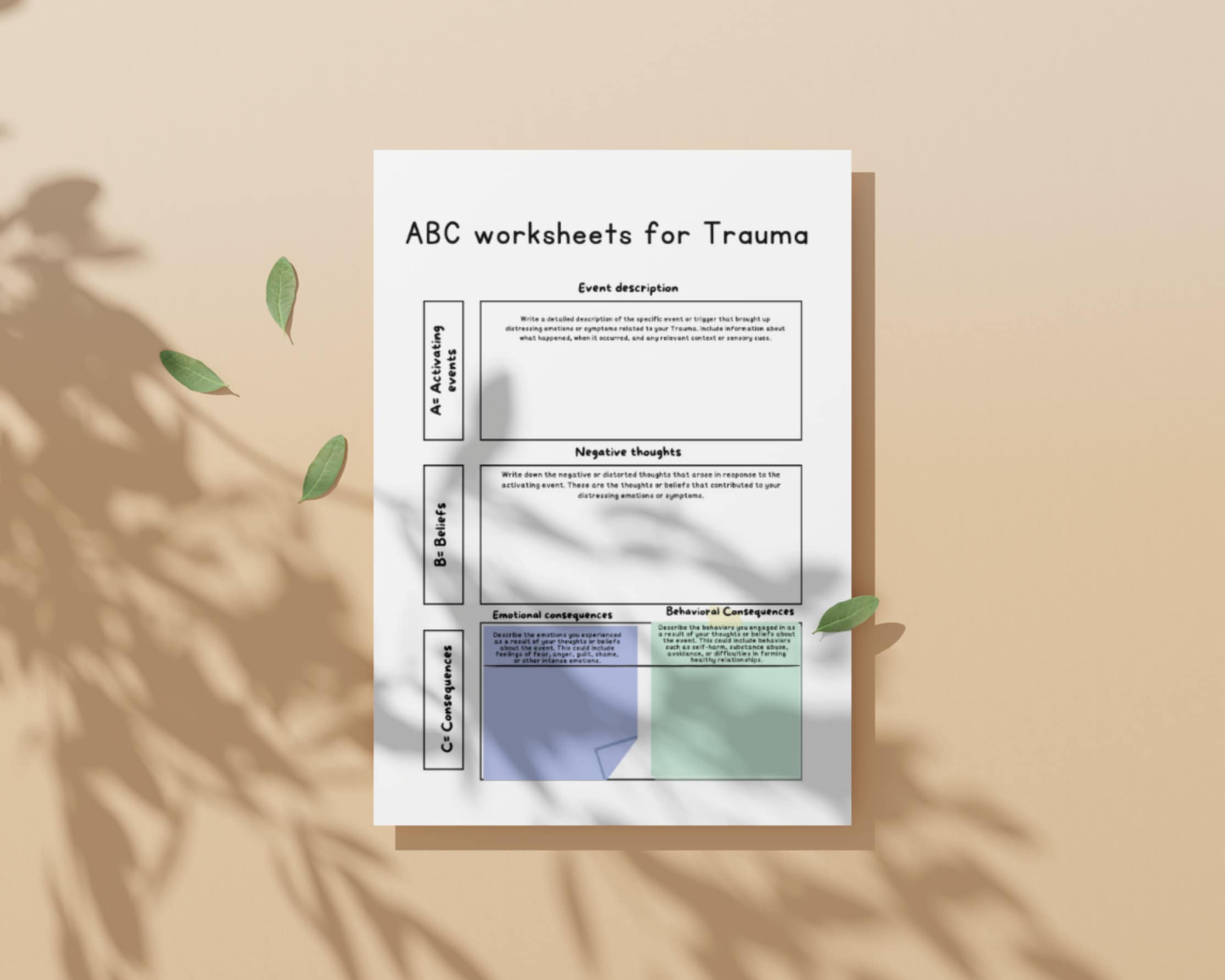 CPT Worksheet, ABC Worksheet Trauma, Cognitive Processing Therapy, CPT ...