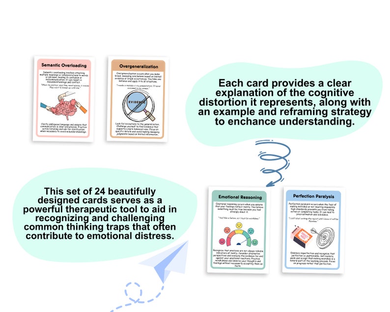 CBT Cognitive Distortions Flash Cards: Therapy & Self-help (set of 24 ...