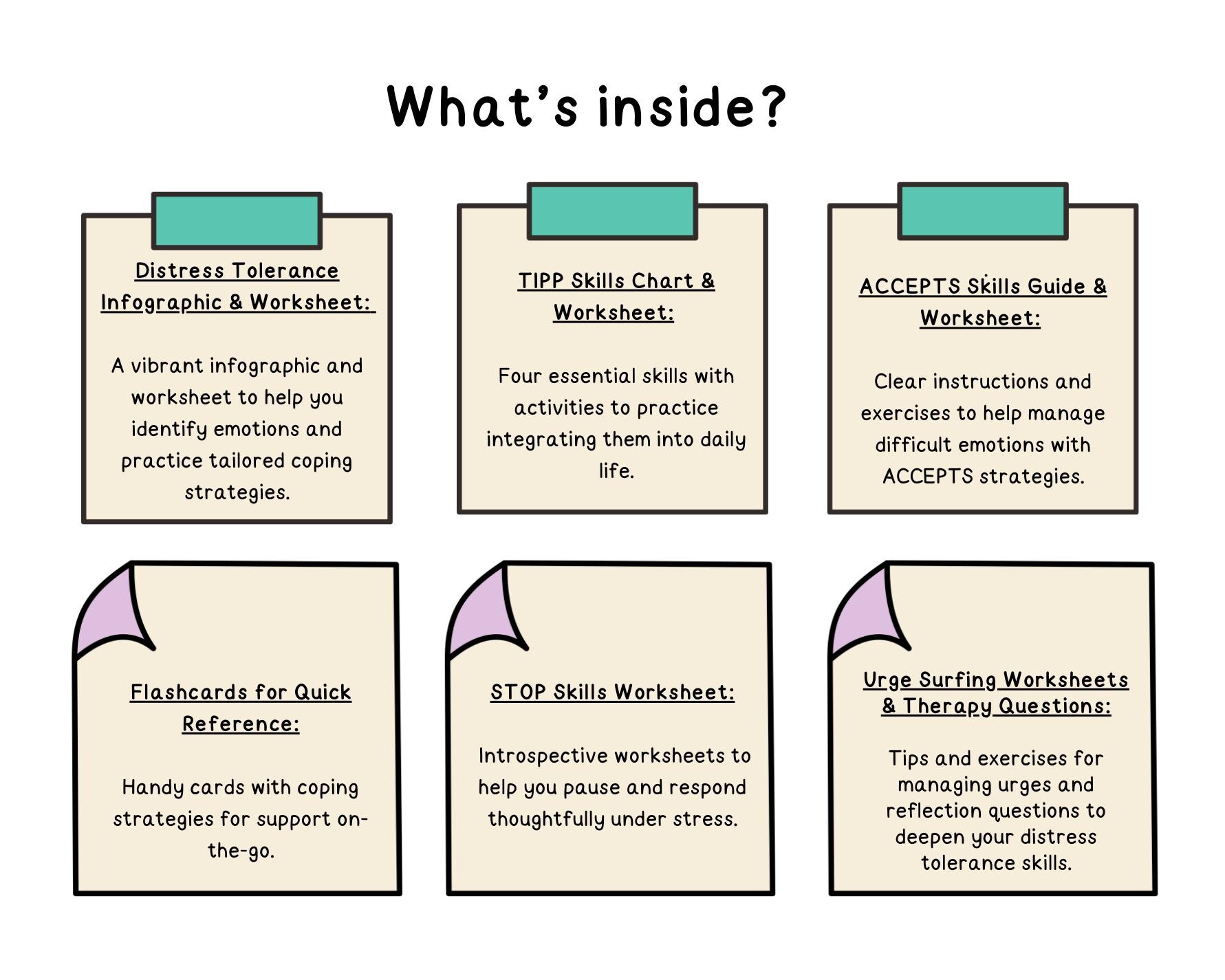 DBT Distress Tolerance Bundle: Skills Worksheets & Flashcards - Etsy