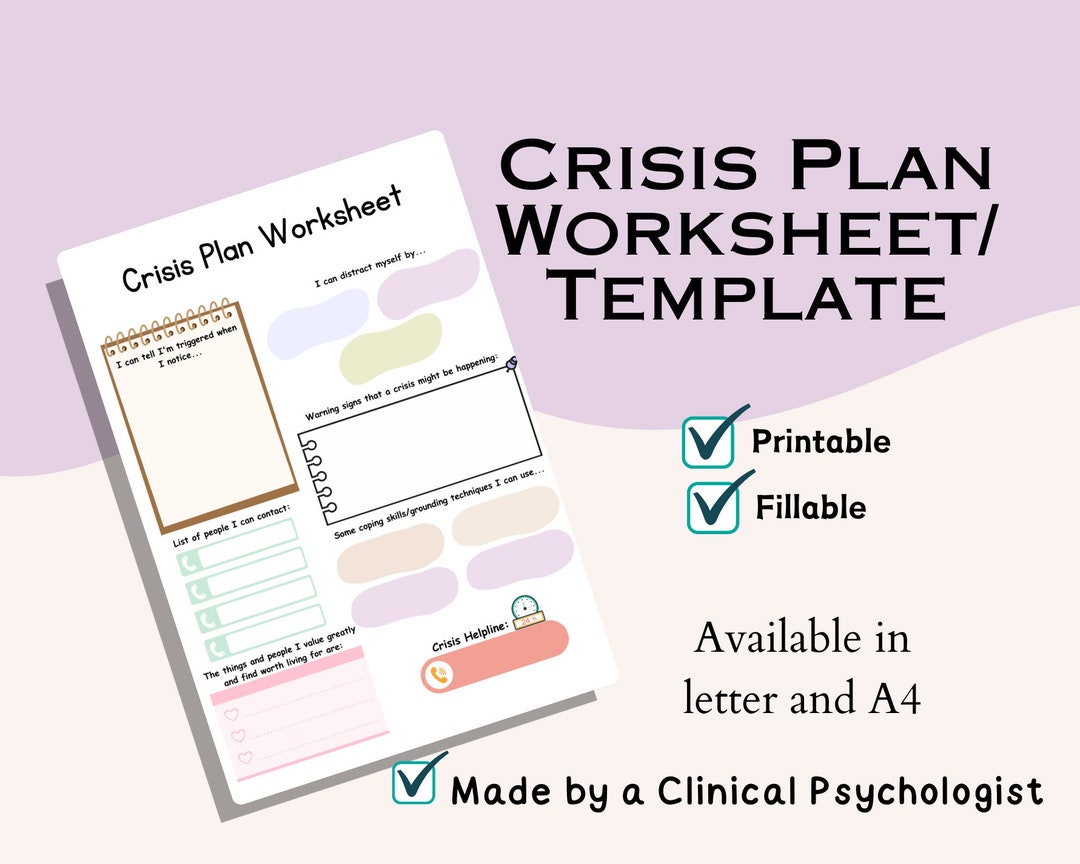Crisis Plan Worksheet, Crisis Plan Template, Crisis Plan for Teens ...