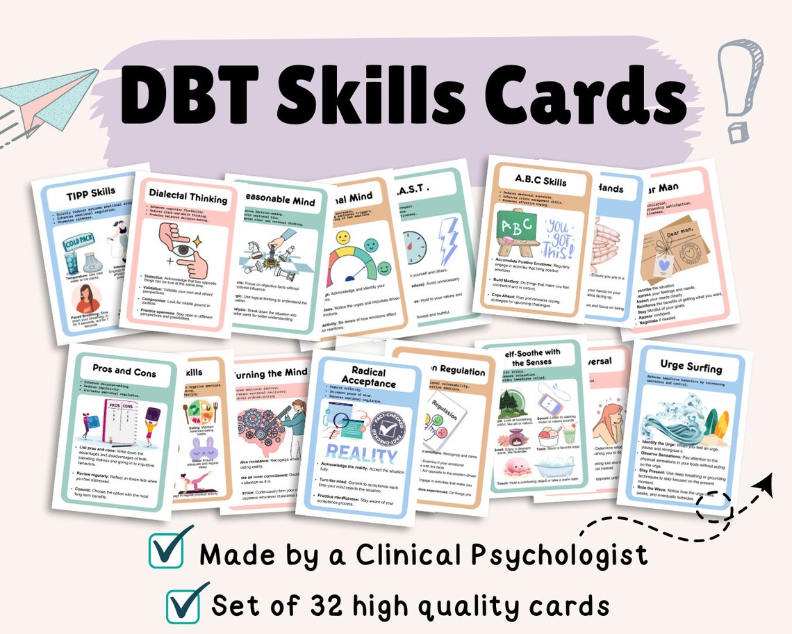 DBT Skills Cards, DBT Flashcards, Dialectical Behavior Therapy, DBT ...