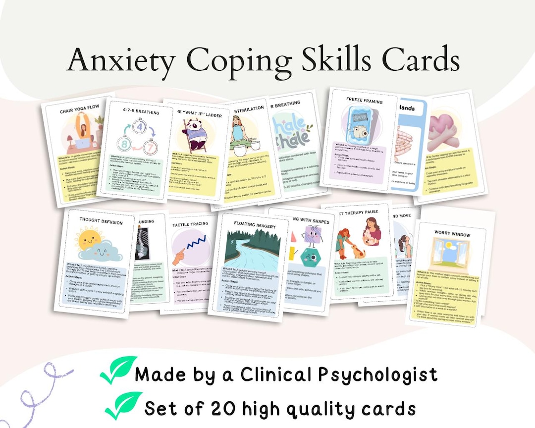 Anxiety Cards, Anxiety Coping Skills Cards Anxiety Coping Statements ...