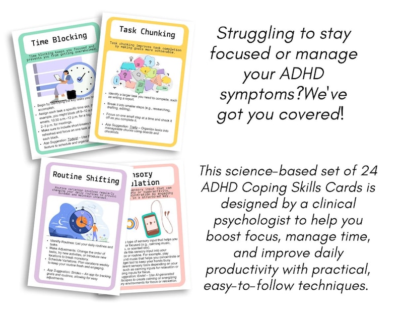 ADHD Coping Skills Cards, ADHD Therapy Tools, ADHD Bundle, Adhd for ...