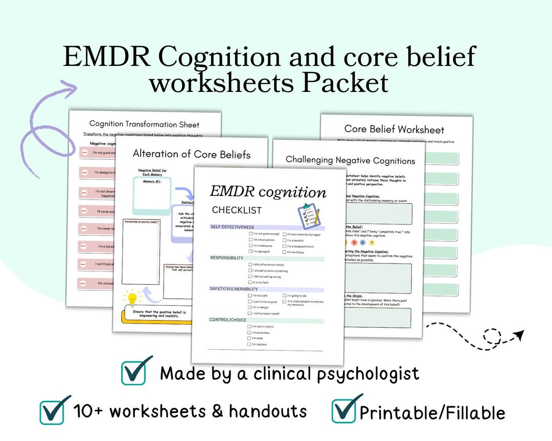EMDR Cognitions Worksheets EMDR Core Beliefs Worksheets EMDR Cognition ...