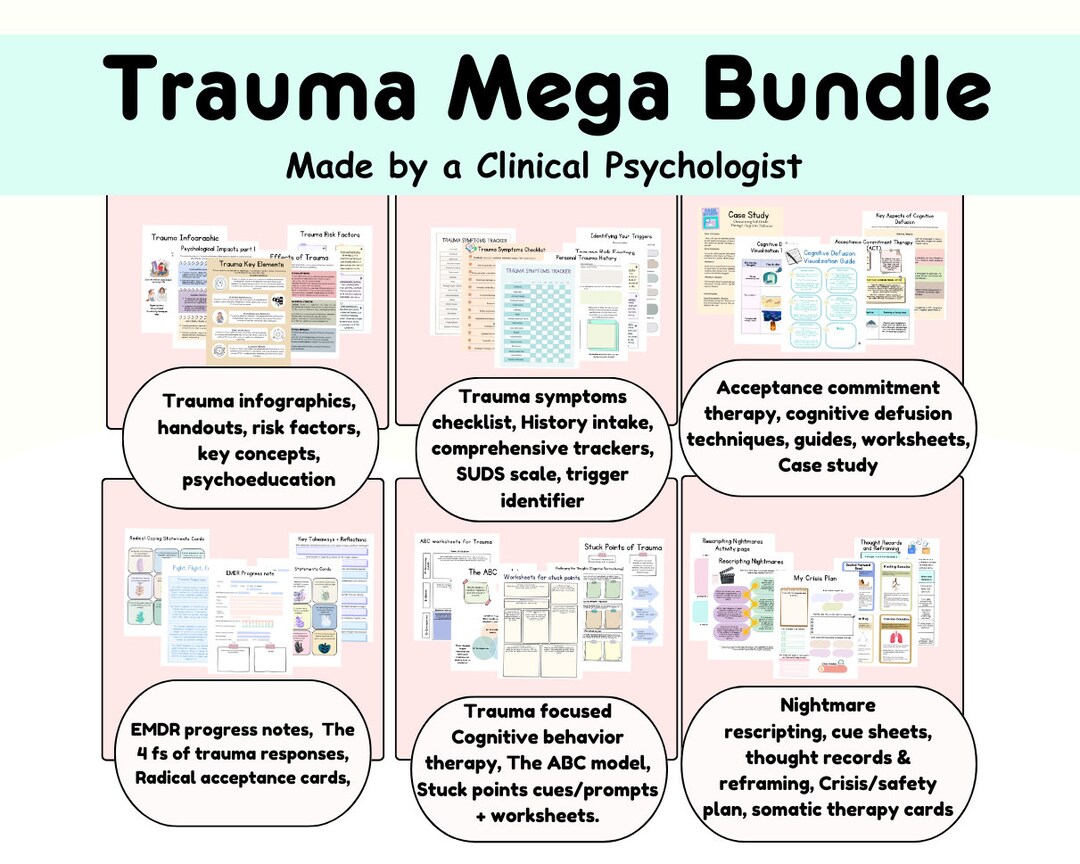 Trauma Worksheets, Trauma Therapy Bundle, Trauma Workbook, Therapy ...