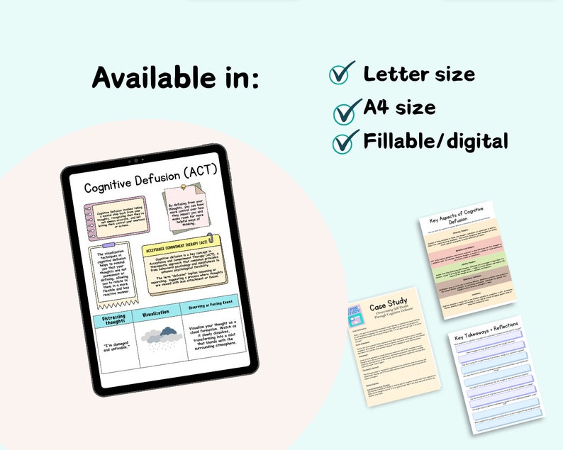 Cognitive Defusion Worksheets, Acceptance and Commitment Therapy ...