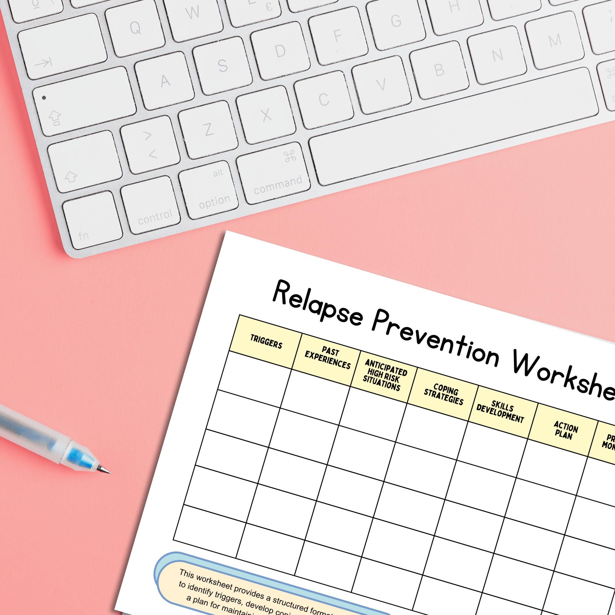 Relapse Prevention Plan, CBT Worksheet, Cognitive Behavior Therapy ...
