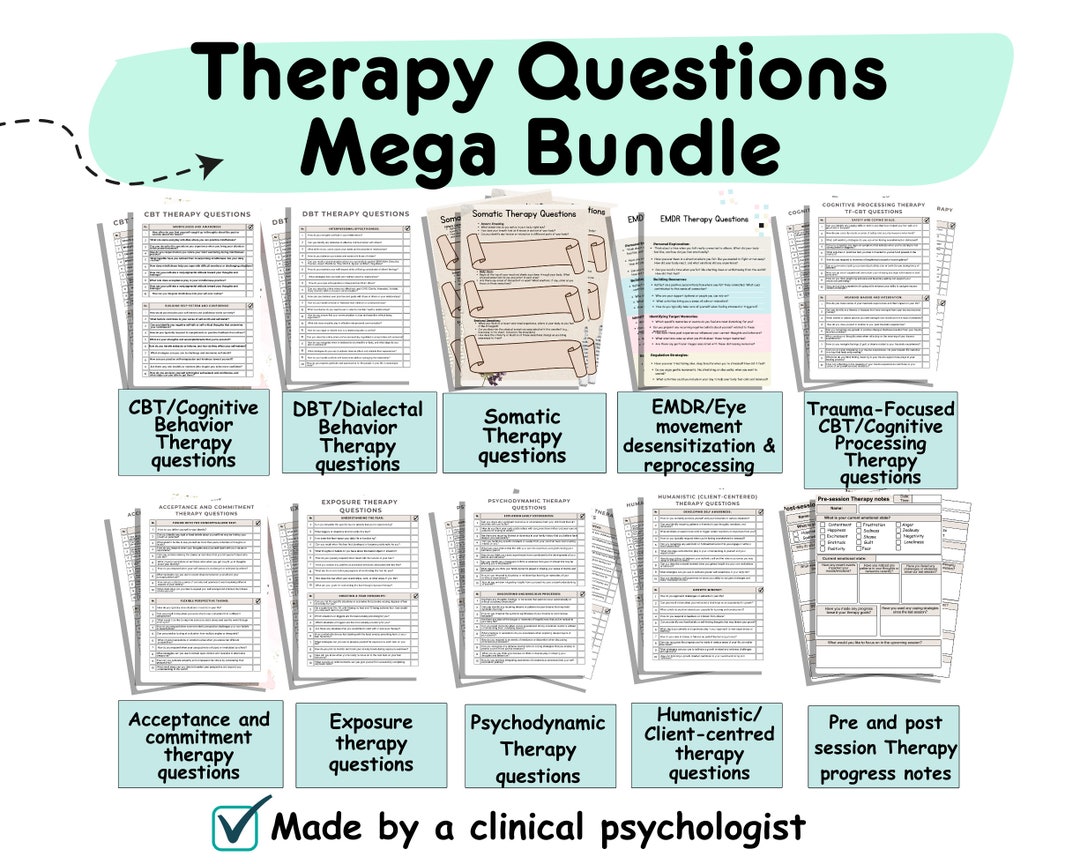 Therapy Questions Bundle, CBT, DBT, Somatic Therapy, EMDR, Cognitive ...