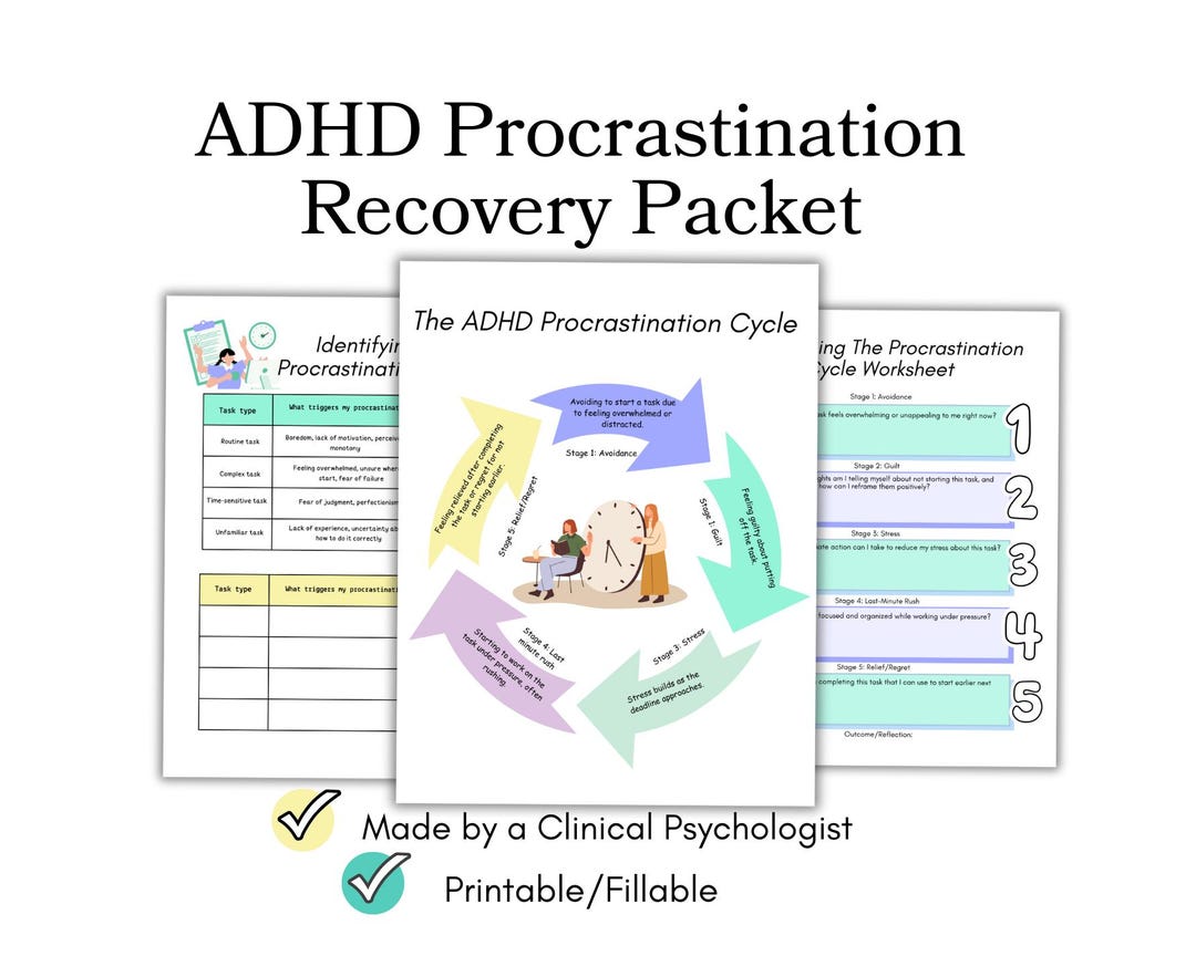 ADHD Procrastination Worksheets, ADHD Worksheets Therapy ADHD ...
