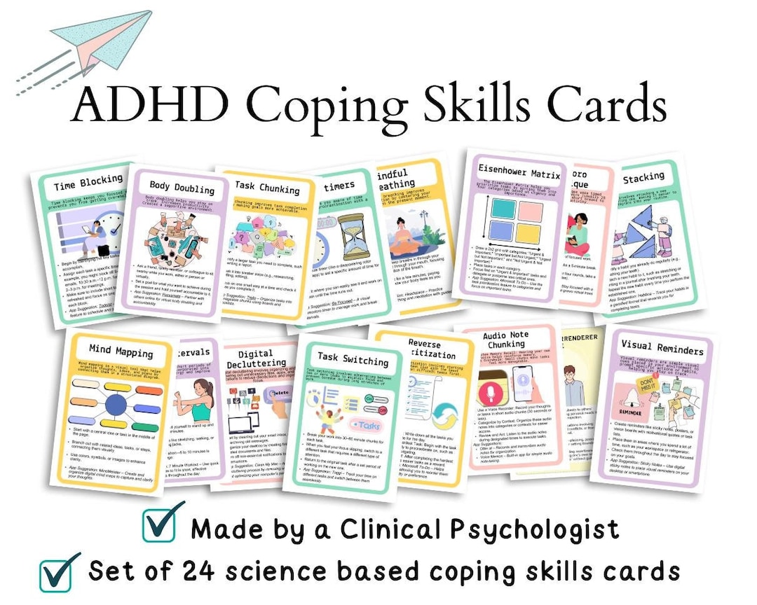 ADHD Coping Skills Cards, ADHD Therapy Tools, ADHD Bundle, Adhd for ...